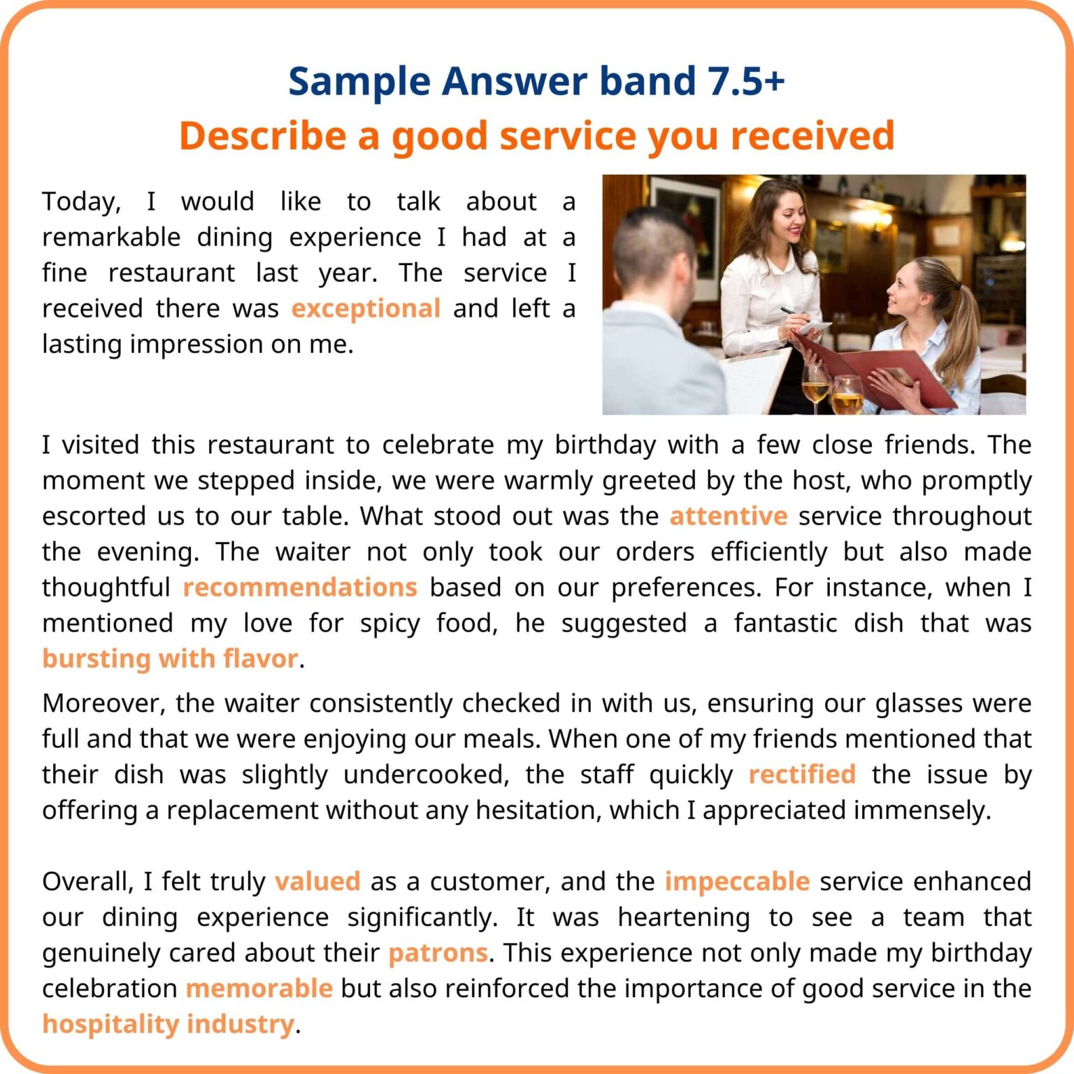 Describe a good service you received – Bài mẫu IELTS Speaking Part 2 & 3